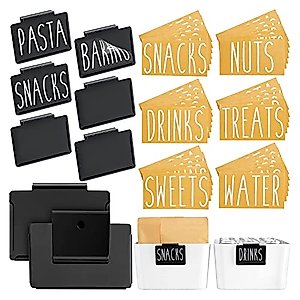 Talented Kitchen 8 Piece Metal Basket Labels Clip On Holders with 40 Labels for Kitchen Storage, Black Label Clips for Storage Bins