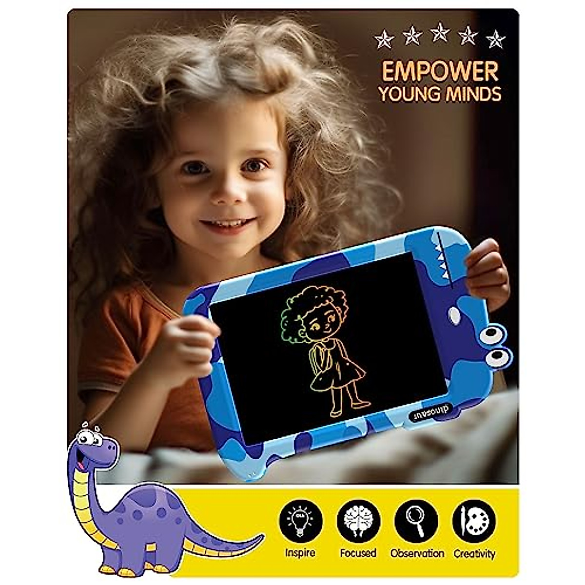 VNVDFLM 8.8 Dino LCD Writing Tablet for Kids Doodle Board Drawing Pad Birthday Gifts for 3 4 5 6 7 8 Year Old Boys and Girls (Blue Camo)