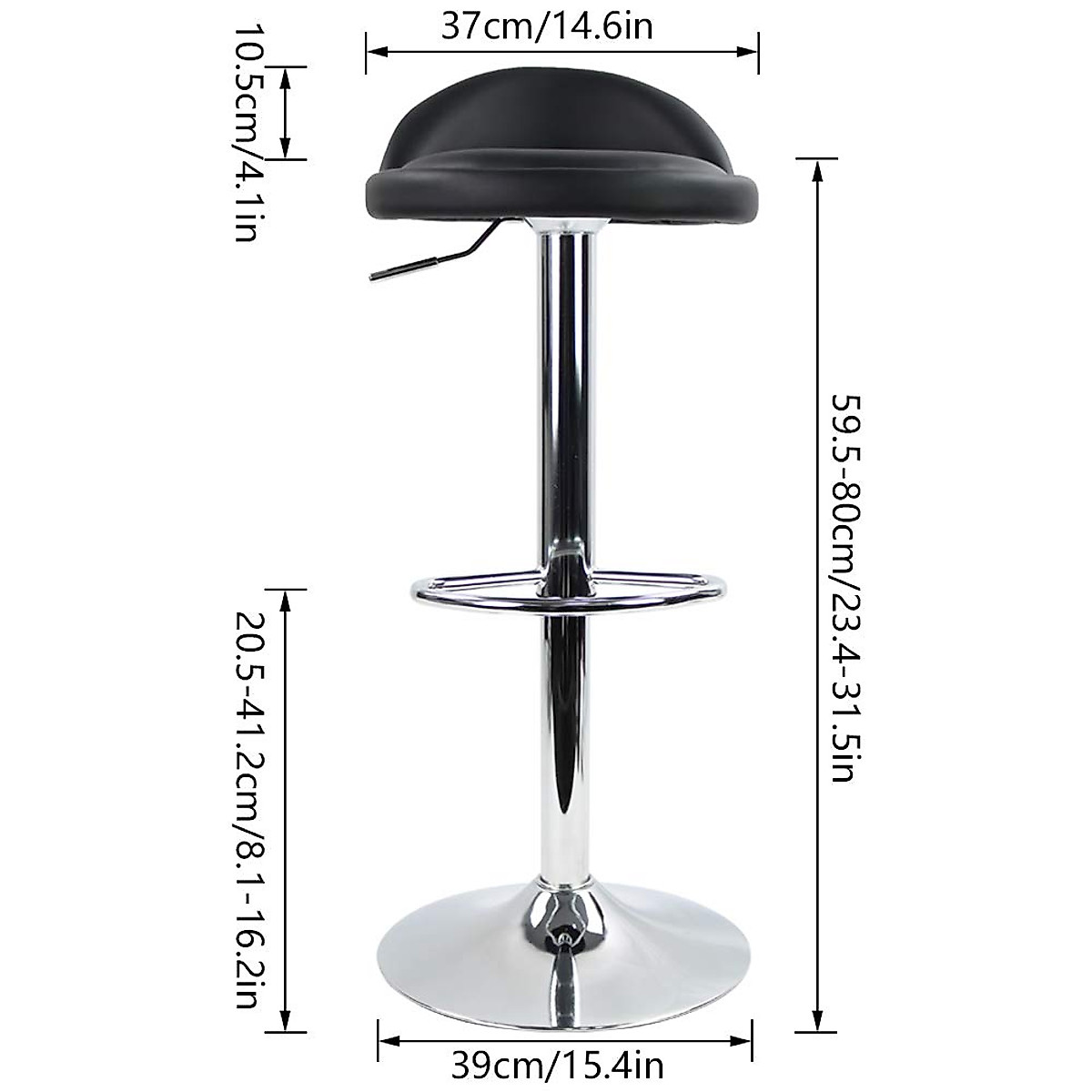 KKTONER PU Leather Round Bar Stool with Back Rest Height Adjustable Swivel Pub Chair Home Kitchen Bar stools Backless Stool with Footrest (Black)