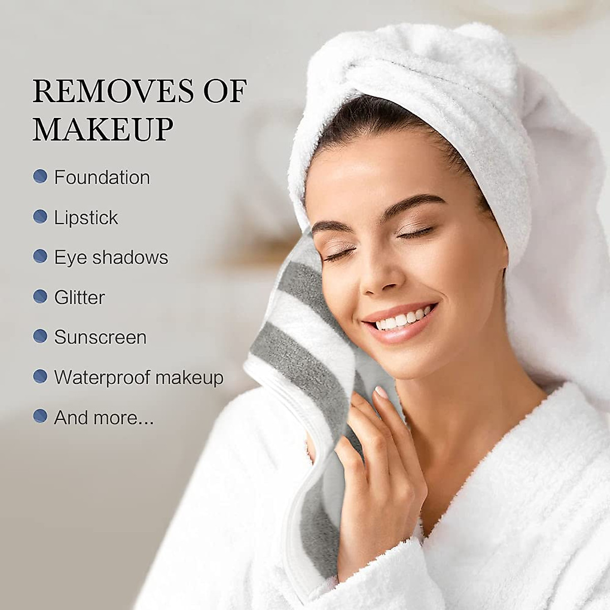 SUNLAND Microfiber Face Makeup Remover Cloths Reusable Facial Cleaning Towel Ultra Soft Washcloths 8inchx16inch，Grey Stripes 4 Pack