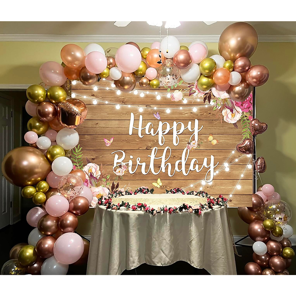 Rustic Wood Floral Birthday Backdrop Spring Flower Wood Glitter Happy Birthday Photography Background for Women Photo Booth Props Kids Adult Birthday Wedding Party Cake Table Decoration