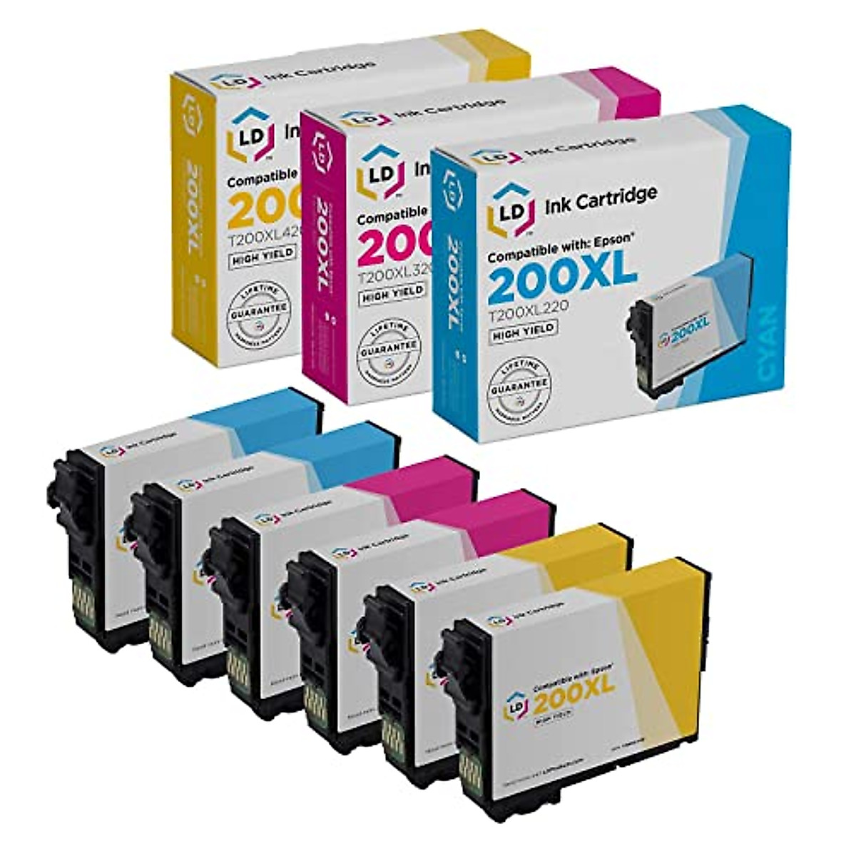 LD Products Remanufactured Ink Cartridge Replacements for Epson 200XL 200 XL High Yield (2 Cyan, 2 Magenta, 2 Yellow, 6-Pack)