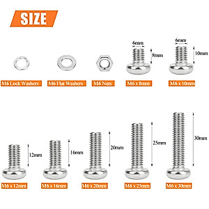 HELIFOUNER 128 Pieces M6 x 8mm /10mm /12mm /16mm /20mm /25mm /30mm, Phillips Pan Head Machine Screws, Metric Screws Bolts Washers Nuts Kit, 304 Stainless Steel