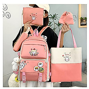 5Pcs Cute Backpack Set Kawaii School Bags Supplies Laptop Bookbag Aesthetic Ita Bag Back to School Stationary Accessories (Black)