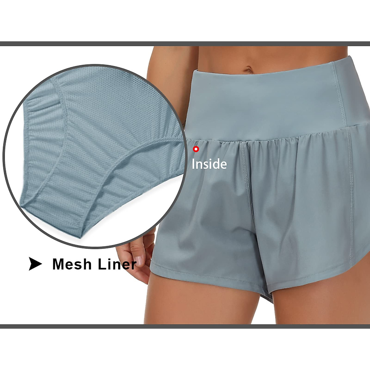 THE GYM PEOPLE Womens High Waisted Running Shorts Quick Dry Athletic Workout Shorts with Mesh Liner Zipper Pockets (Denim Blue, Large)