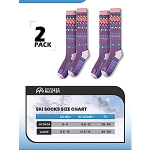 OutdoorMaster Unisex Ski Socks,Skiing and Snowboarding Socks for Men & Women with Over the Calf Design/Non-Slip Cuff