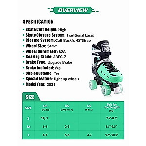 METROLLER Roller Skates for Girls and Boys Teens, Adjustable 4 Sizes for Kids Toddler Rollerskates with Light up Wheels, for Youth Women and Men