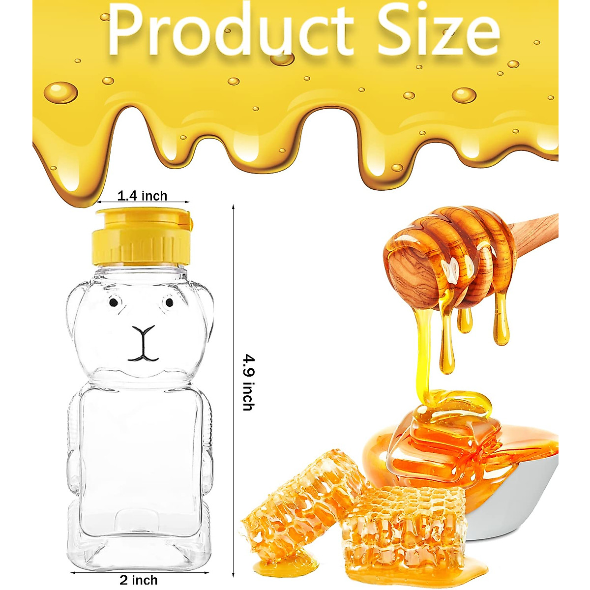 ALMOXVYE 20 Pack Plastic Honey Bottle, 6 Oz Bear Honey Jars Squeeze Honey Bottle with Flip-Top Caps for Storing and Dispensing Honey, Juice