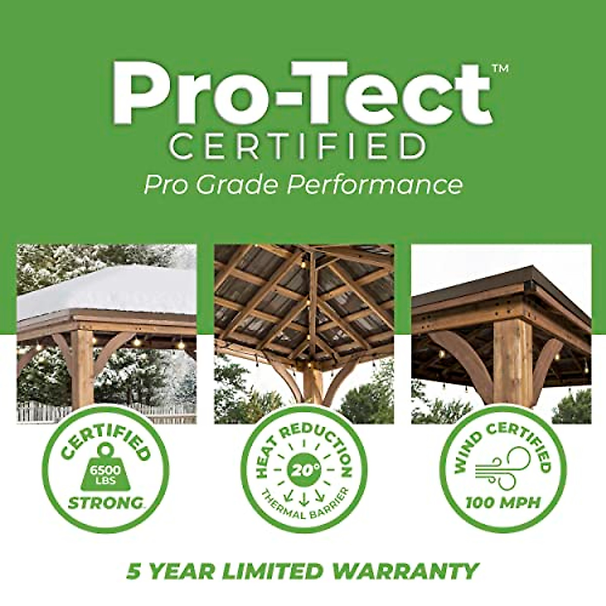 Backyard Discovery Barrington 14 ft. x 12 ft. Hip Roof Cedar Wood Gazebo, Shade, Rain, Hard Top Steel Metal Roof, All Weather Protected, Wind Resistant up to 100 mph, Holds up to 6500 lbs