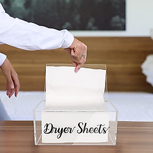 Acrylic Dryer Sheet Dispenser with Hinged Lid Clear Laundry Dryer Sheet Holder Dryer Sheet Container for Home Laundry Room Organization and Storage Laundry Softener Dispenser Laundry Room Decorations