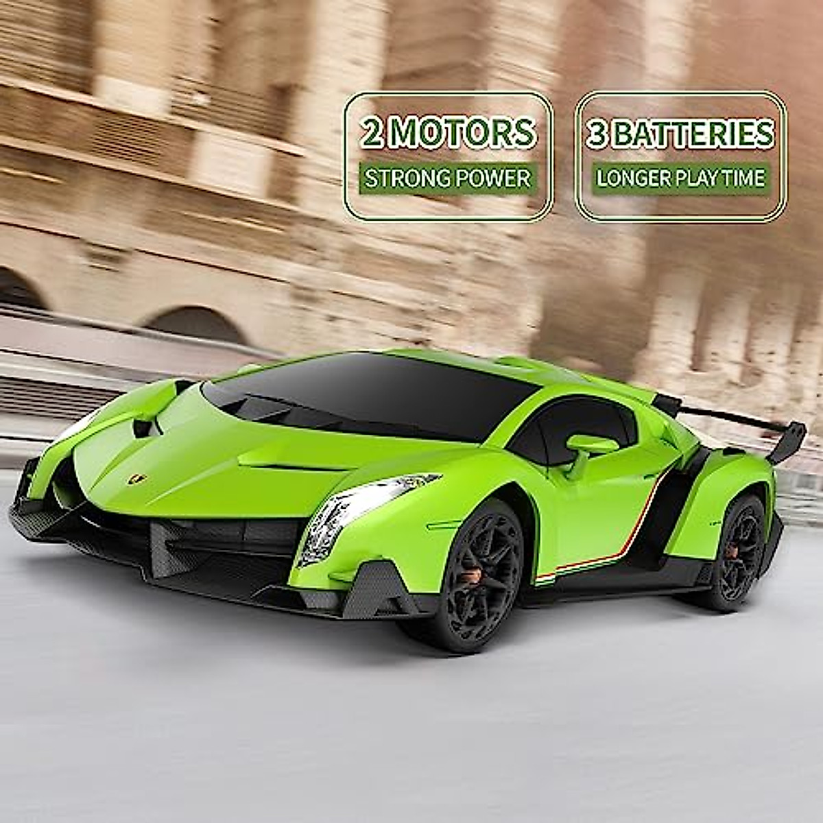 Officially Licensed Lamborghini Remote Control Car, 1:24 Scale Lambo VENENO Model Cars with LED, Lamborghini Toy Car RC Cars Christmas Birthday Gift for Boys Age 3 4-7 8-12 Year Old Kids Toys (Green)