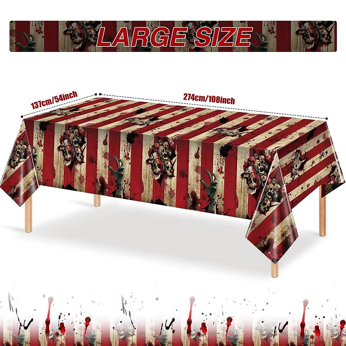 3Pcs Halloween Evil Circus Theme Tablecloth Decoration,Plastic Horrible Evil Clown Background Photography,Creepy Skull Decor Banner for Halloween Carnival and Easter Party Supplies,54x108 inches