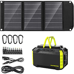 MARBERO Solar Generator 150W Peak Portable Power Station 150Wh with 30W Solar Panel Included with DC, AC, USB A, USB C, Flashlights for Camping, Home, Outdoor, Office, School, Emergency