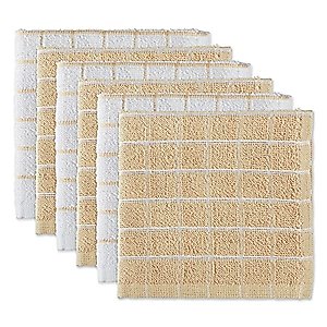 DII Basic Terry Collection Windowpane Dishcloth Set, 12x12, Pebble, 6 Piece