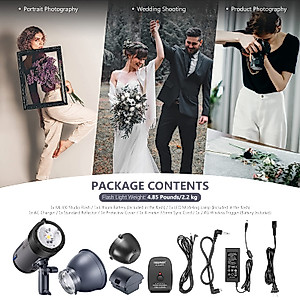 Neewer ML300 300W Outdoor Studio Flash Strobe Li-ion Battery-Powered Monolight with 2.4GHz Wireless Trigger, 1000 Full Power Flashes, 0.4-2.5s Recycle Time, Bowens Mount, 2-Pack Li-on Battery