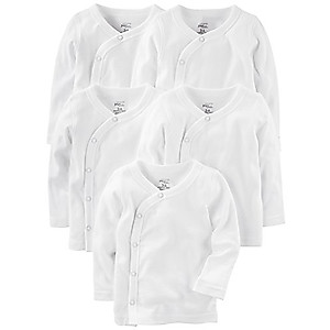 Simple Joys by Carter's Baby Infant 5-Pack Side-snap Long-Sleeve Shirt, White, 0-3 Months