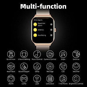 Lyaarka 1.96" HD Smart Watch for Women Men(Answer/Make Call) Android and iOS Compatible Fitness Tracker with IP68 Waterproof, 110+ Sports, Heart Rate and Blood Oxygen Monitor, Step Counter (Gold)