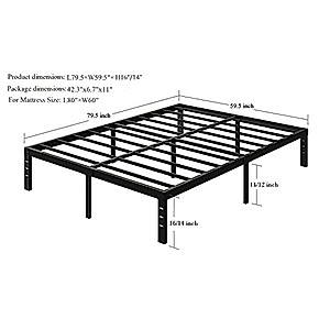 COMASACH 16 Inch Bed Frames Queen Size 3500 lbs Heavy Duty Platform with Sturdy Metal Slats, No Box Spring Needed, Easy Assembly, Under Bed Storage, Noise-Free, Non-Slip