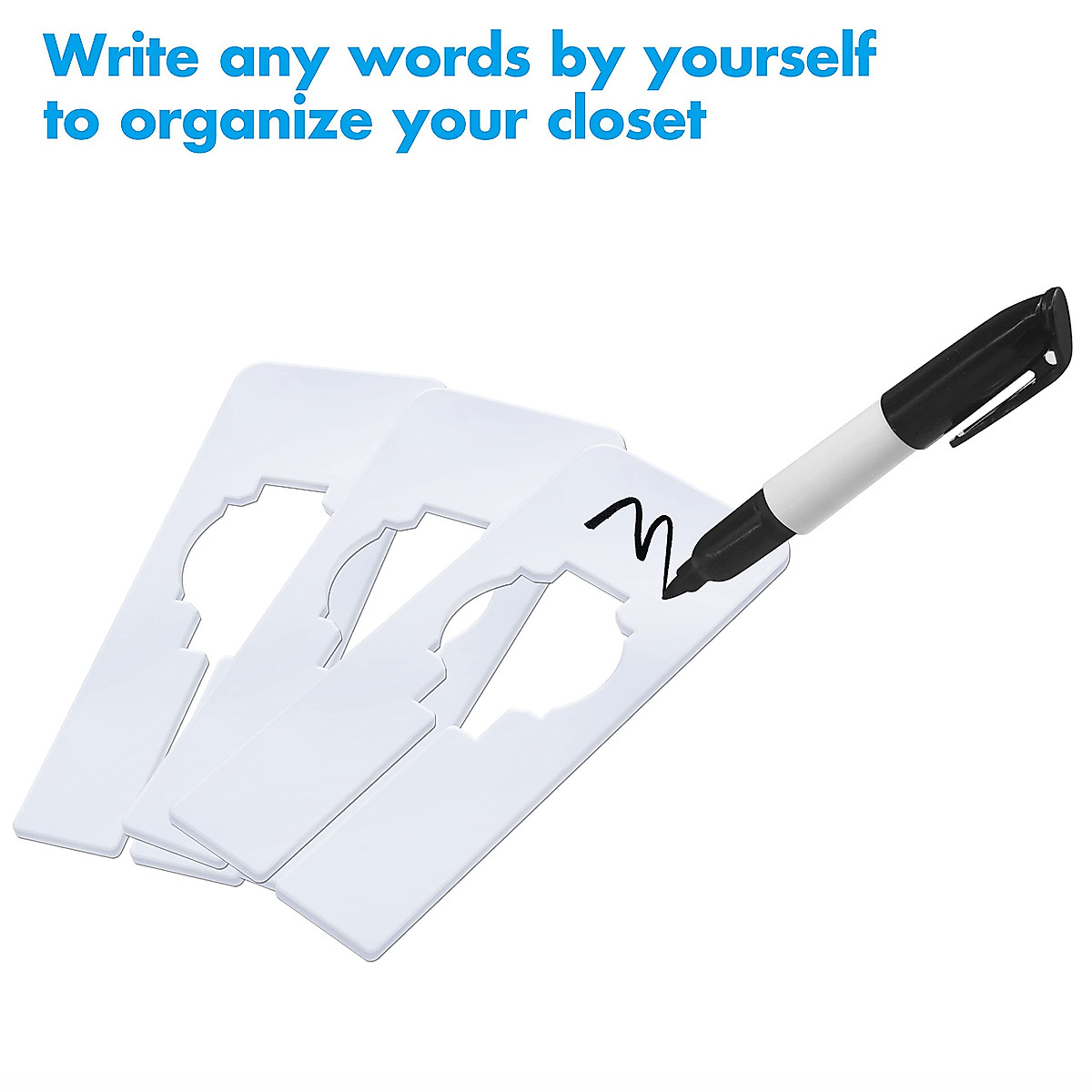 30 PCS Rectangular White Plastic Closet Dividers with a Bonus Marker, Writable and Reusable for Sorting Clothing Size, Color, Size 2” x 5.4’’(Inner Diameter 1.4”)