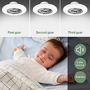 DLLT LED Remote Ceiling Fan with Light Kit-40W Modern Dimmable Ceiling Fan Lighting, 7 Invisible Blades Ceiling Fans, 23 Inch Ceiling Lighting Fixture Flush Mount, 3 Color Changeable, 3 Files, Timing