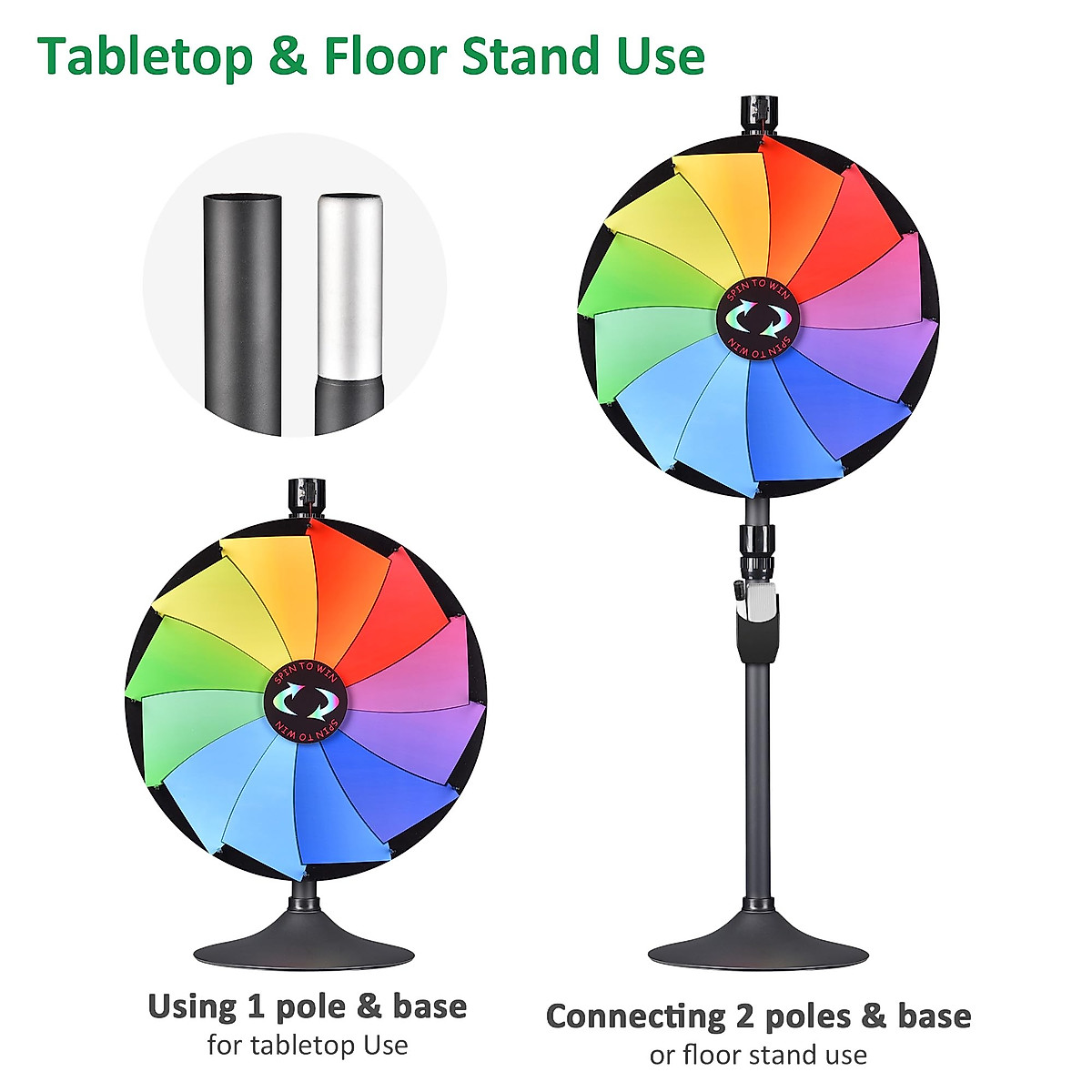 WinSpin 24" Dual Use Prize Wheel Tabletop and Floor Stand Adjustable 12 Slots Heavy Duty Dry Erase Spinning Fortune Wheel for Carnival Spinner Game & Tradeshow, Breeze Wheel Series