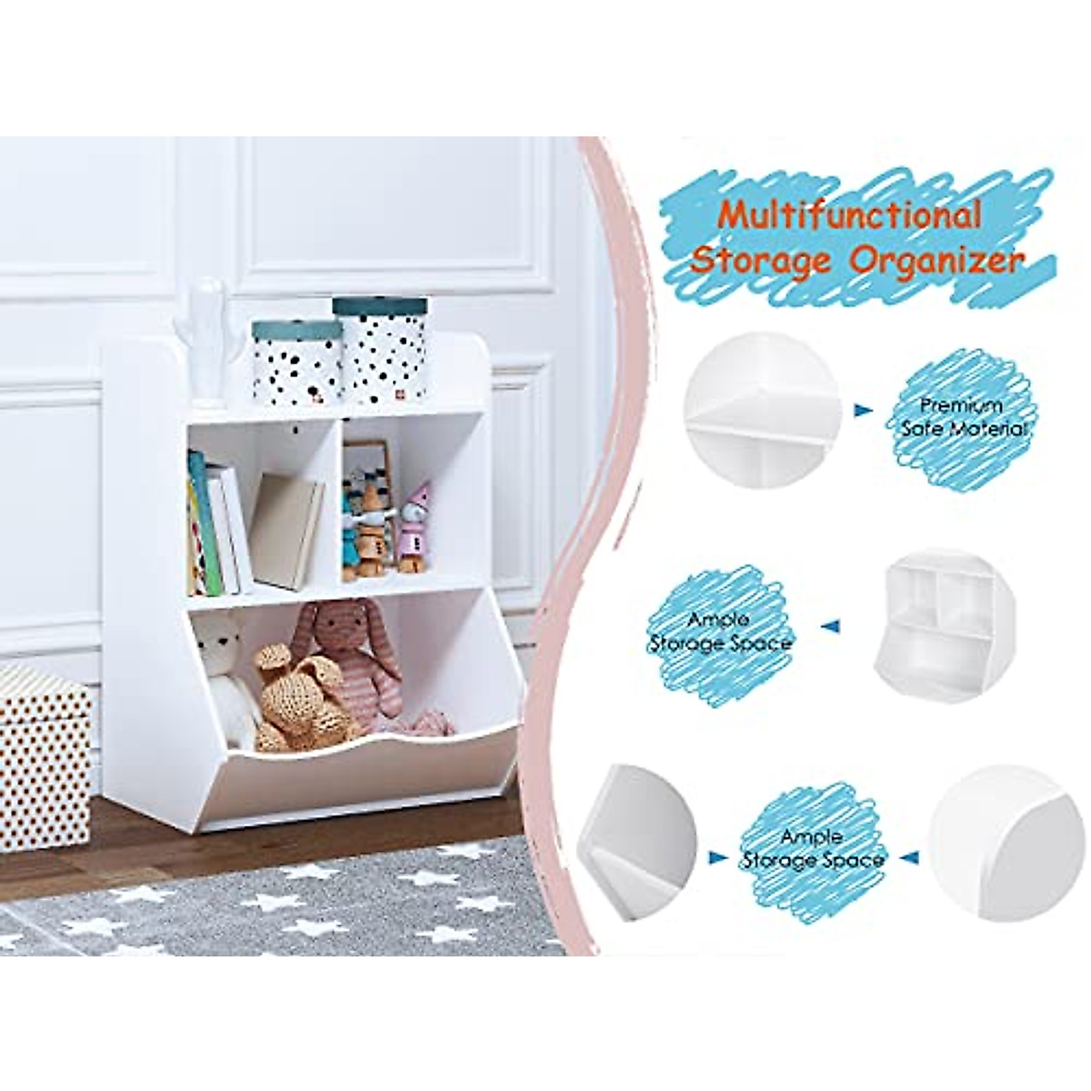UTEX Toy Storage Organizer, 40" Kids Toy Storage Cubby with Bins,Toy Boxes and Storage for Playroom,Bedroom,Nursery School,White