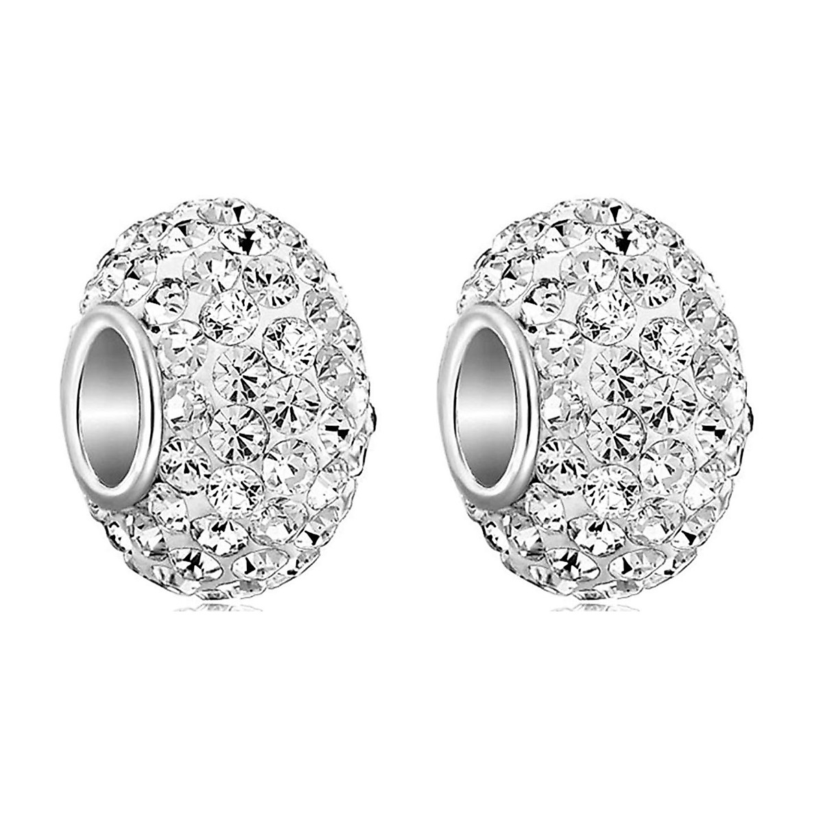 Adabele 2pcs Authentic Solid Sterling Silver Hypoallergenic Jan-Dec Birthstone Bead Charm Swarovski Rhinestone Compatible with Pandora All Bracelet Necklace Women Birthday Gift