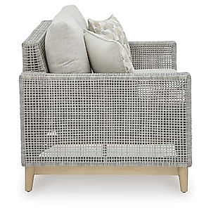 Signature Deisgn by Ashley Seton Creek Outdoor Loveseat with Cushion, 59" W x 37" D x 36" H, Light Brown & Light Gray