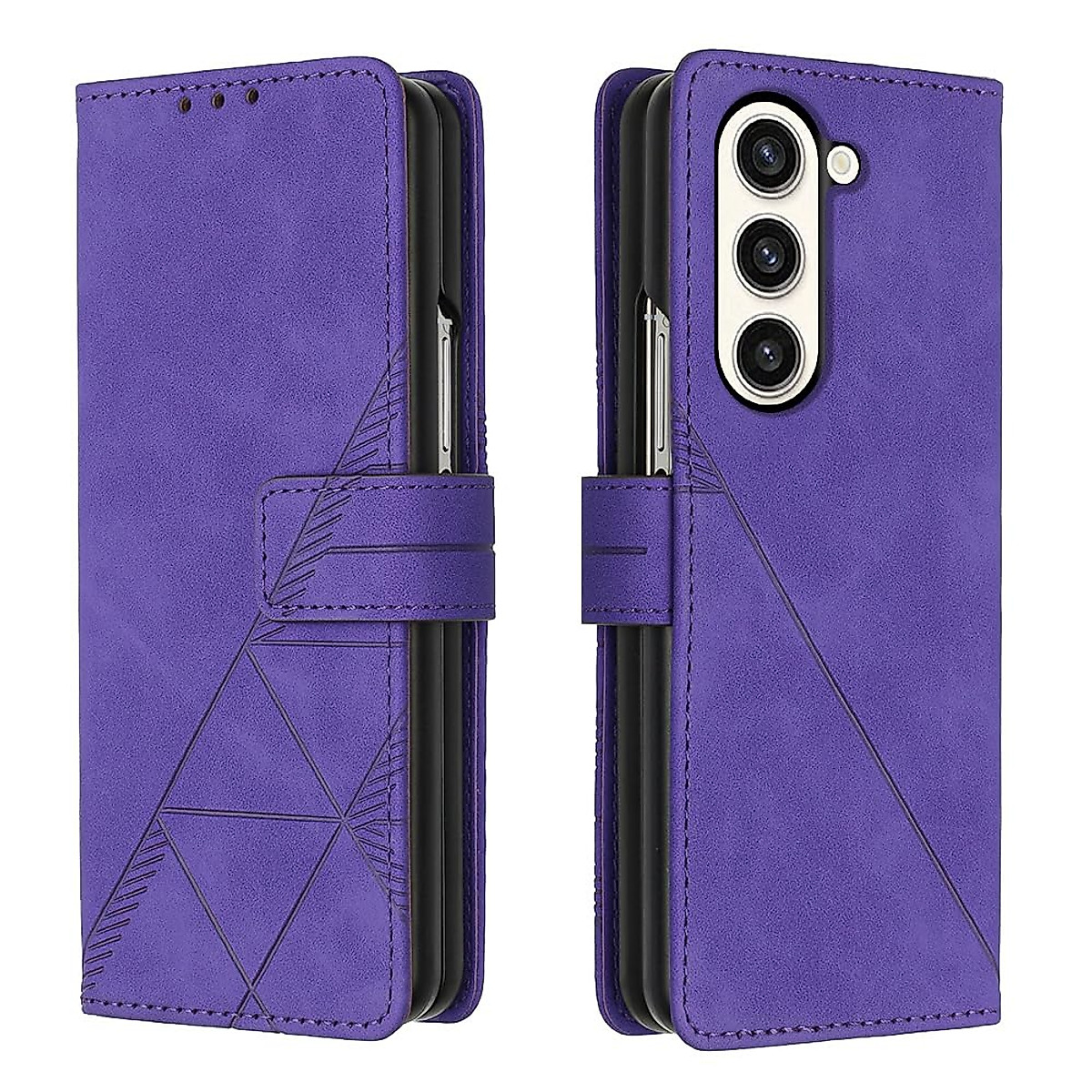 Aikukiki Case for Galaxy Z Fold 5,3D Leather Flip Folio Wallet Cover Magnetic Durable and Slim with Card Holder+Shoulder Layer Strap Phone Case for Samsung Galaxy Z Fold 5 5G,2023 (Purple)