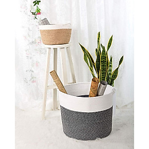 INDRESSME Grey XXXL Large Storage Basket Baby Nursery Basket and Large Woven Blanket Basket with Handles (Set of 2)