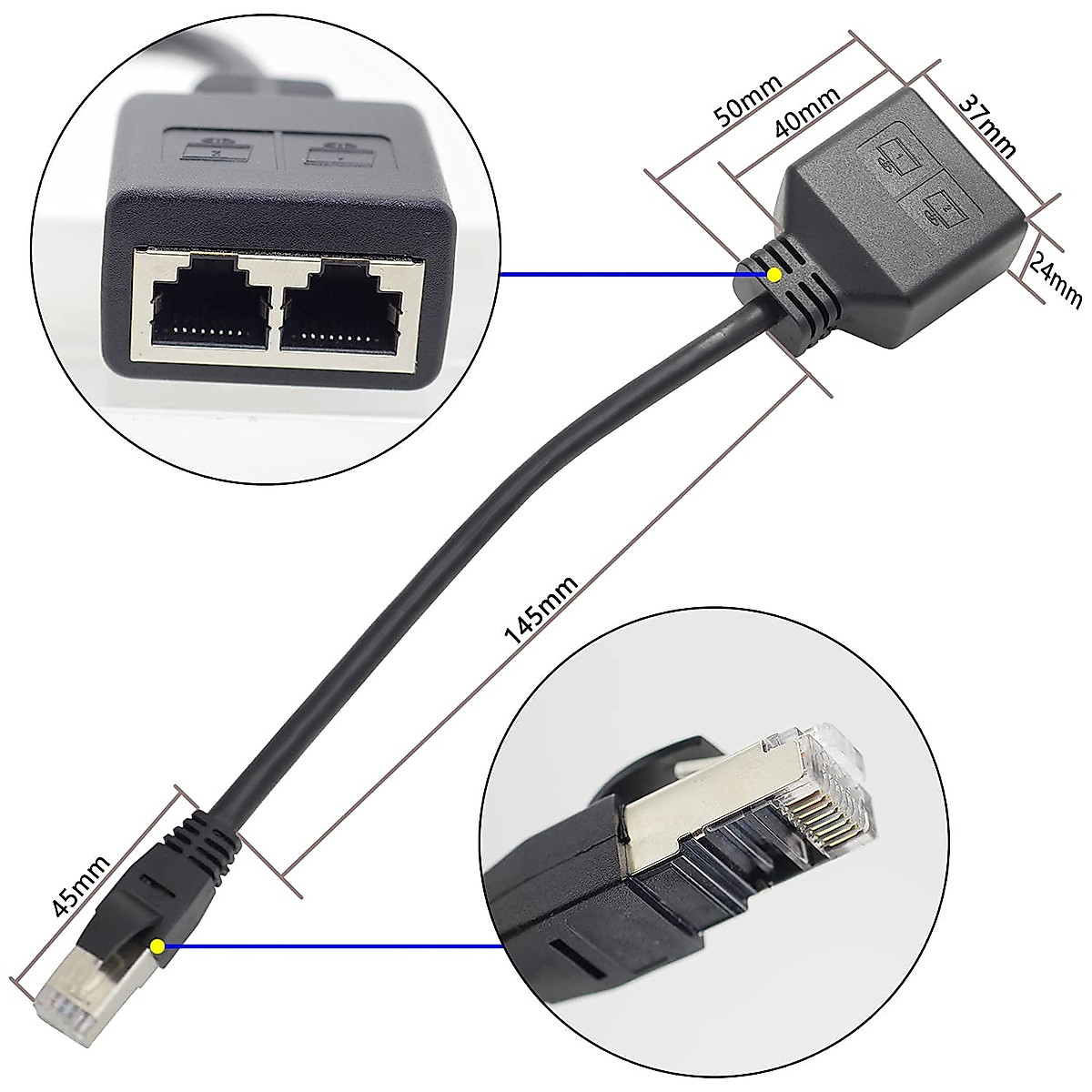 LYMGS RJ45 Ethernet Cable Splitter Network Adapter, NOT Router, 1 Male to 2 Female LAN Ethernet LAN Network Extension Splitter Cable 8-Pin Adaptor with 145mm Line