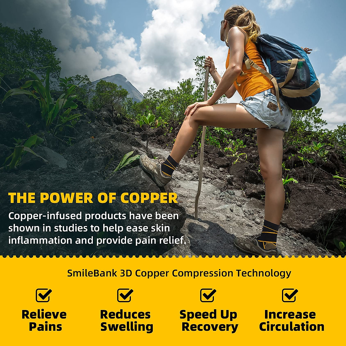 Copper Ankle Brace for Women Men Plantar Fasciitis Relief - Ankle Support Brace Ankle Compression Sleeve Socks Foot Brace Ankle Wrap for Sprained, Achilles Tendon, Pain Relief, Injured Foot, Sports