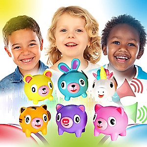 Squeeze Play and Sound Stress Ball Relievers Ball Tongue Out (6 Units) Ja-RU Screaming Talking Animal Toy for Kids & Toddlers. Cute Squeeze Stress Relief Soft Ball Decorations Plus Sticker 4342-6s