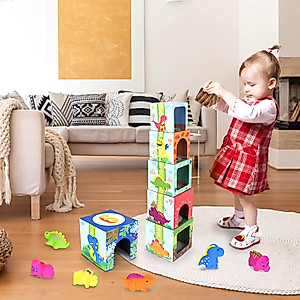 DINORUN Toys for 1 year old, Sorting & Stacking Blocks, Number Nesting Boxes for 1-3 Kids Preschool Learning, Toddlers Montessori Toy Christmas Birthday Gift for Boys Girls Age 1 2 3