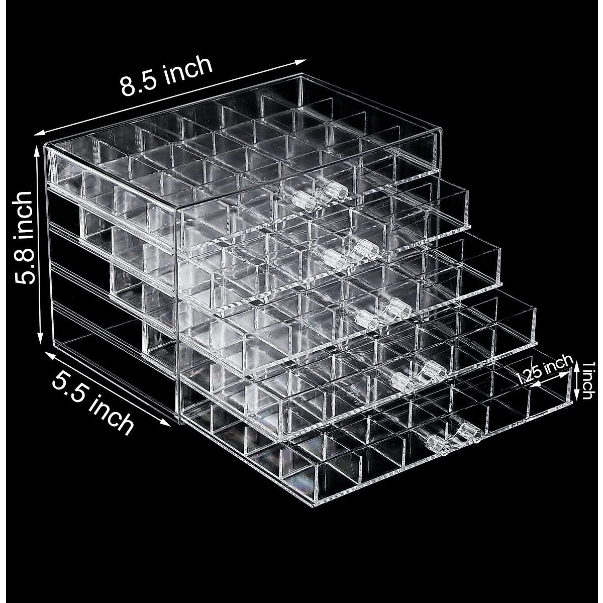 yarlung Acrylic Jewelry Storage Box Earring Holder with 5 Drawers, 120 Grids Jewelry Organizer Tray Clear Ring Display Case for Beads, Nail Tips, Women Girls, Birthday Gift