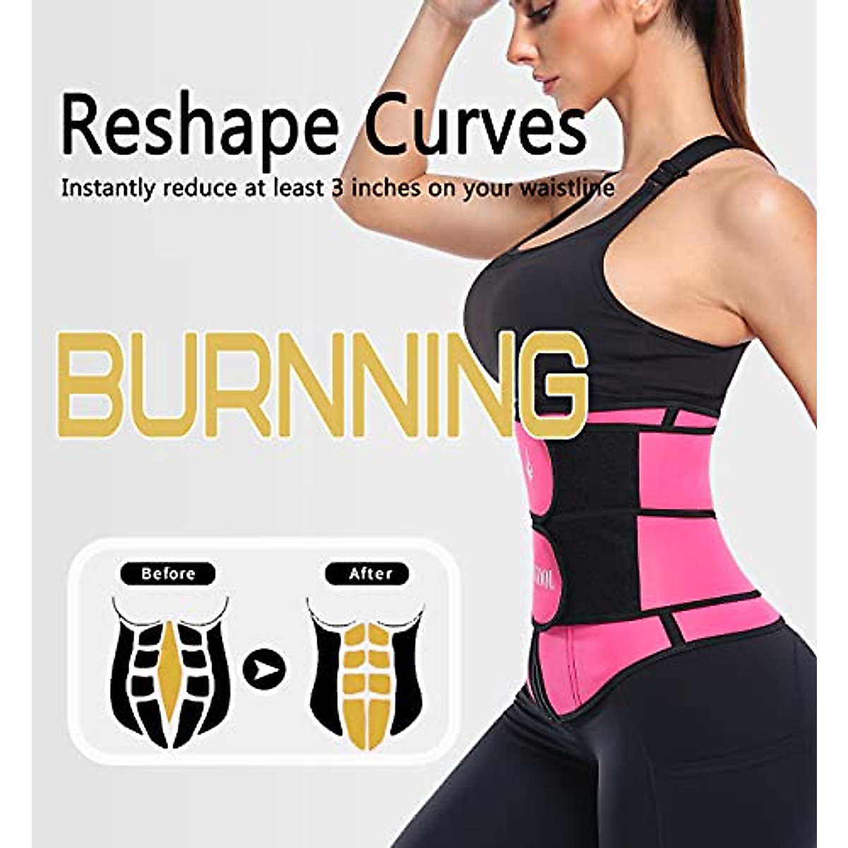 ANGOOL Neopren Waist Trainer for Women,Workout Plus Size Trimmer Belt Sauna Sweat Corset Cincher with Zipper L Pink