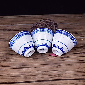 Woonsoon Chinese Handmade Kungfu Tea Cup 70 ml, Set of 8 Bone China Blue and White Tea Cups,Ceramic Tea Mugs Without Handles,Best Gift