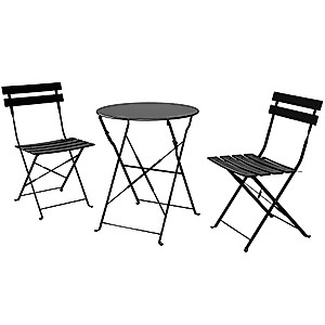 Grand patio 3pc Metal Folding Bistro Set, 2 Chairs and 1 Table, Weather-Resistant Outdoor/Indoor Conversation Set for Patio, Yard, Garden-Black