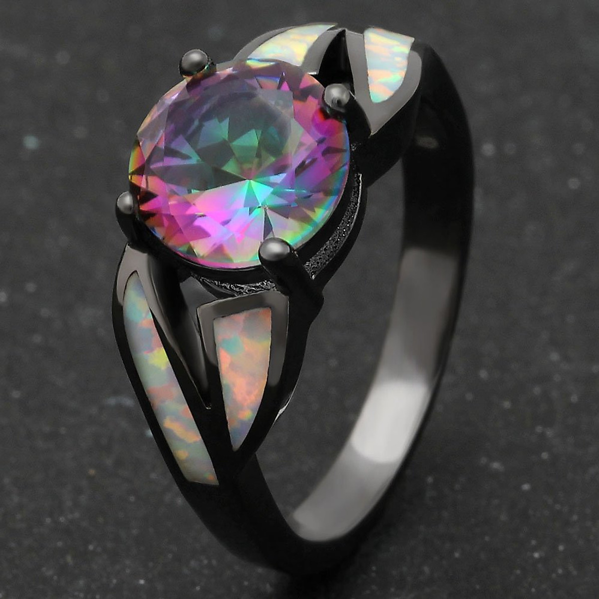 Ginger Lyne Collection Dierdre Mystic CZ Black Plated Simulated Fire Opal Ring Size 10