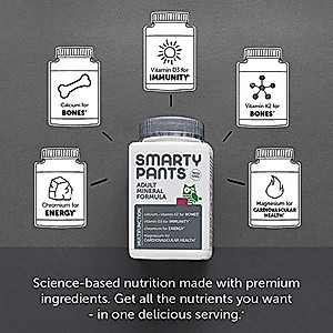 SmartyPants Adult Daily Mineral Vitamins: Calcium, Magnesium Citrate, D3, Zinc & Chromium for Immune Support, Energy, Bone & Muscle Function, 60 Soft Chews (30 Day Supply)