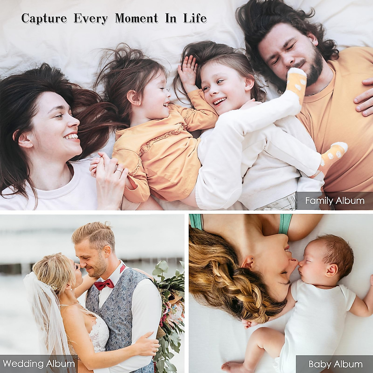 Spbapr Photo Album Self Adhesive 3x5 4x6 5x7 8.5x11 Magnetic Scrapbook 11 x Width 10.6 (Inches) 40 Pages Linen Cover DIY Photo Album with A Metallic Pen