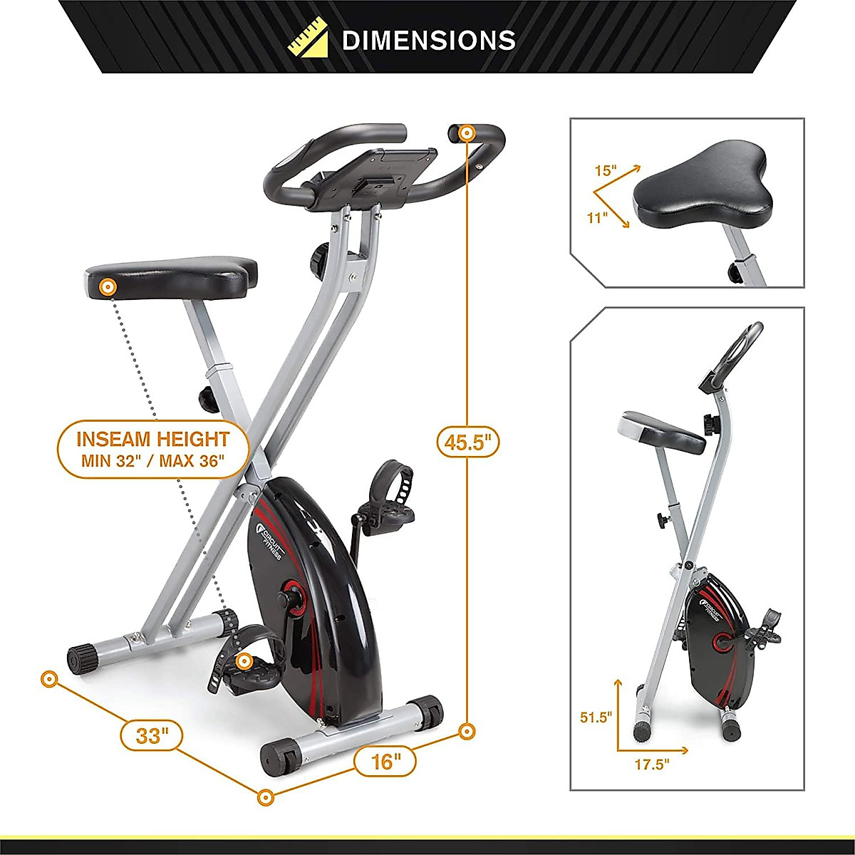 CIRCUIT FITNESS Circuit Fitness Folding Upright Exercise Bike with Adjustable Resistance 250 lb. Max. Capacity AMZ-150BK