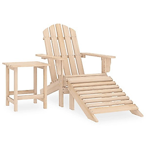 Tidyard Patio Adirondack Chair with Ottoman and Table Solid Fir Wood Outdoor Fire Pit Chair Wooden Garden Armchair for Porch Pool Lawn Deck Backyard Balcony Outdoor
