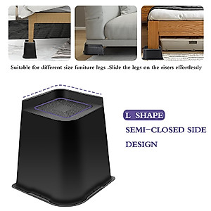 Sunifier Bed Risers 8 inch Heavy Duty, 4 Pack L Shape Furniture Risers 8 inch Support 5000LBs, Table Couch Risers, Oversized Lifts Risers for Dorm Beds Frame, Sofa, Chairs Legs (Black 4-Pack,8 inch)