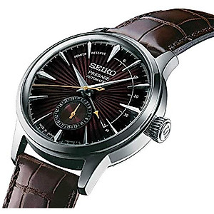 SEIKO PRESAGE Power Reserve"Black Cat Martini" Brown Dial Leather Watch SSA393J1