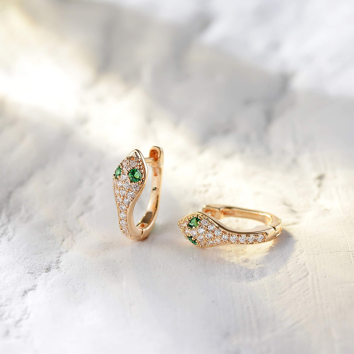 VACRONA Gold Hoop Earrings Huggie Earrings for Women 14k Gold Plated Small Hoops Green Snake Shell Beaded Earrings Hypoallergenic Jewelry Gift