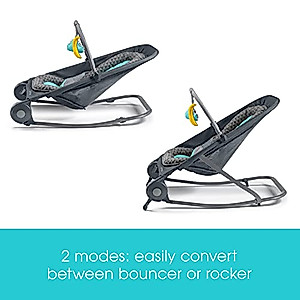 Summer 2-in-1 Bouncer & Rocker Duo (Gray and Teal) Convenient and Portable Rocker and Bouncer for Babies Includes Soft Toys and Soothing Vibrations