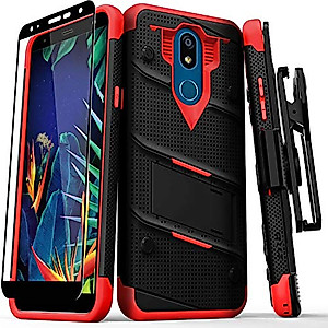 ZIZO Bolt Series LG K40 Case | Military-Grade Drop Protection w/ Kickstand Bundle Includes Belt Clip Holster LG Harmony 3 Black Red