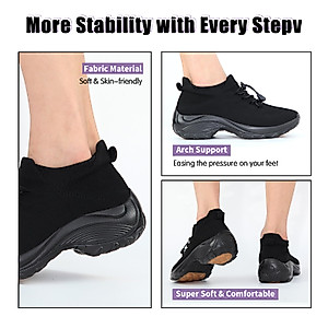 STUNAHOME Orthopedic Sneakers Breathable Women Walking Shoes Slip on Trainers Women's Comfortable Casual Ladies Athletic Shoe Thick Bottom Black