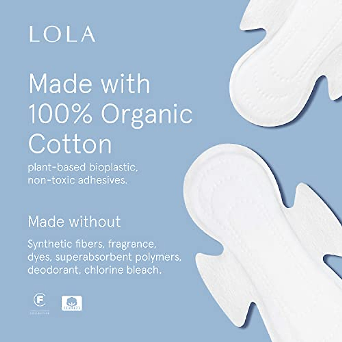 LOLA Organic Cotton Pads, 60 Count - Ultra Thin Pad with Wings, Cotton Organic Pads for Women, HSA FSA Approved Products Feminine Care, Heavy & Regular